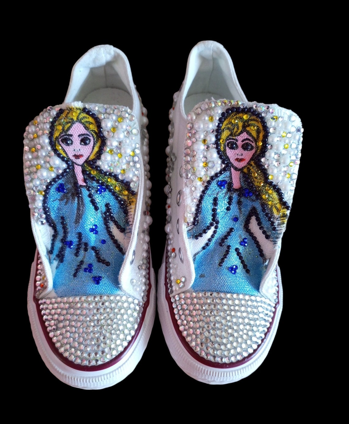Hand Painted Elsa Shoes /frozen/kids Sneakers Decorated With Crystal ...