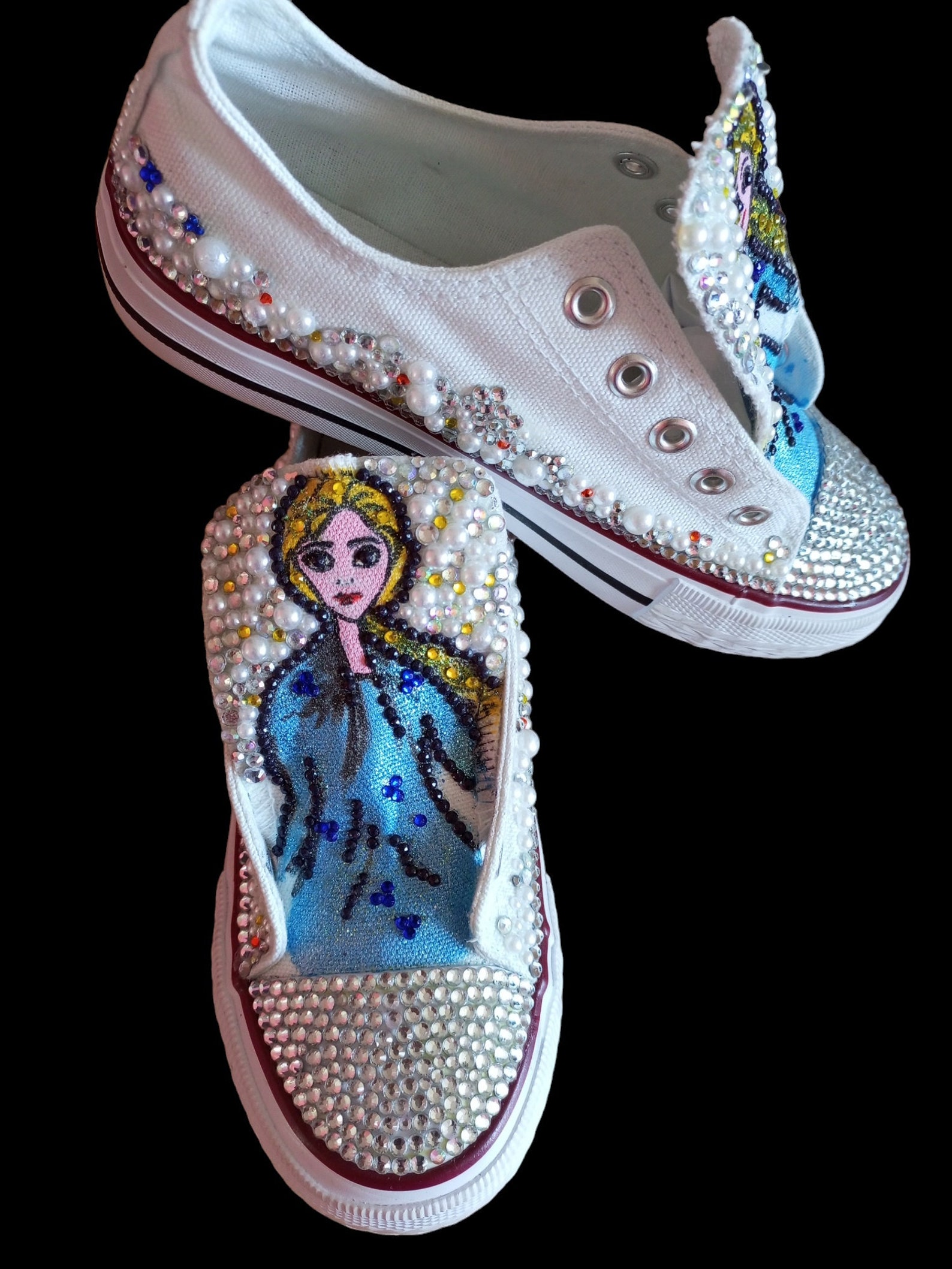 Hand Painted Elsa Shoes /frozen/kids Sneakers Decorated With Crystal ...