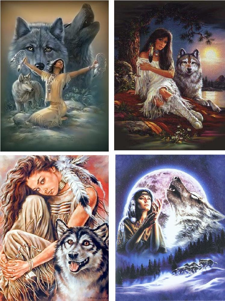 Set of 4 Wolves and Indians Fabric Quilt Blocks - Etsy