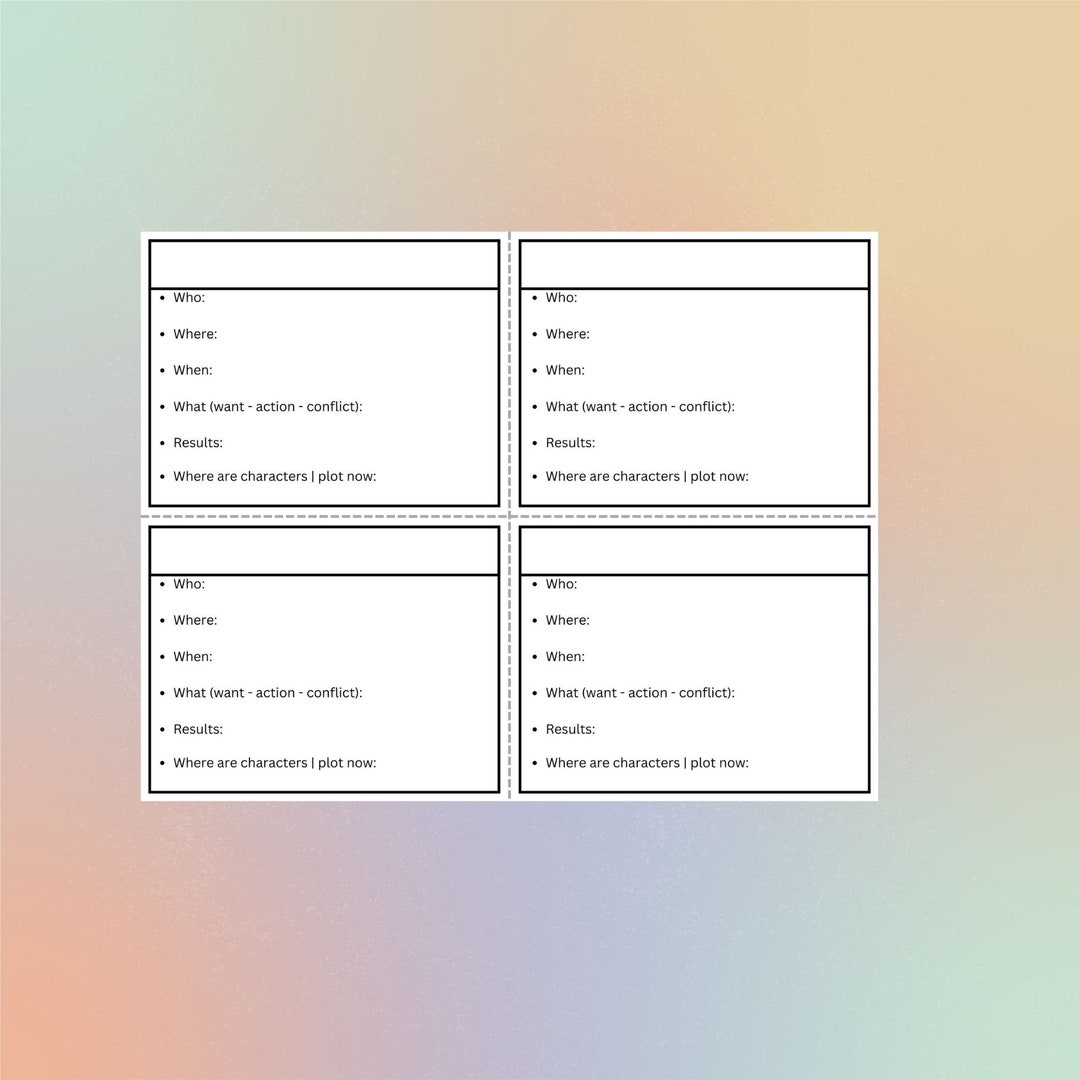 Scene Writing Notecards Blank Format for 8x11 Printing With Scene ...