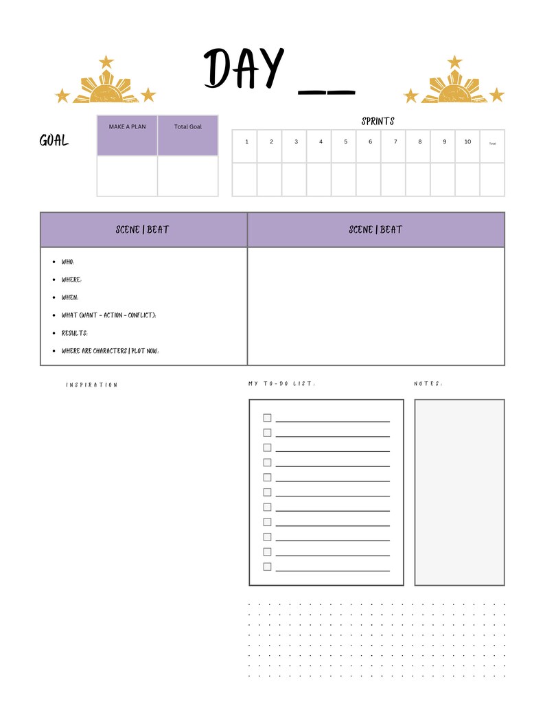 Daily Scene Plotting Planner Organizer Sheet 8x11 Pdf Download - Etsy