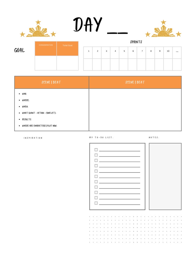 Daily Scene Plotting Planner Organizer Sheet 8x11 Pdf Download - Etsy
