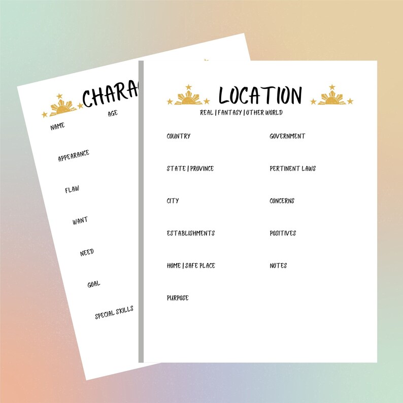 Character and Location Plotting Pages 8x11 Pdf Download - Etsy