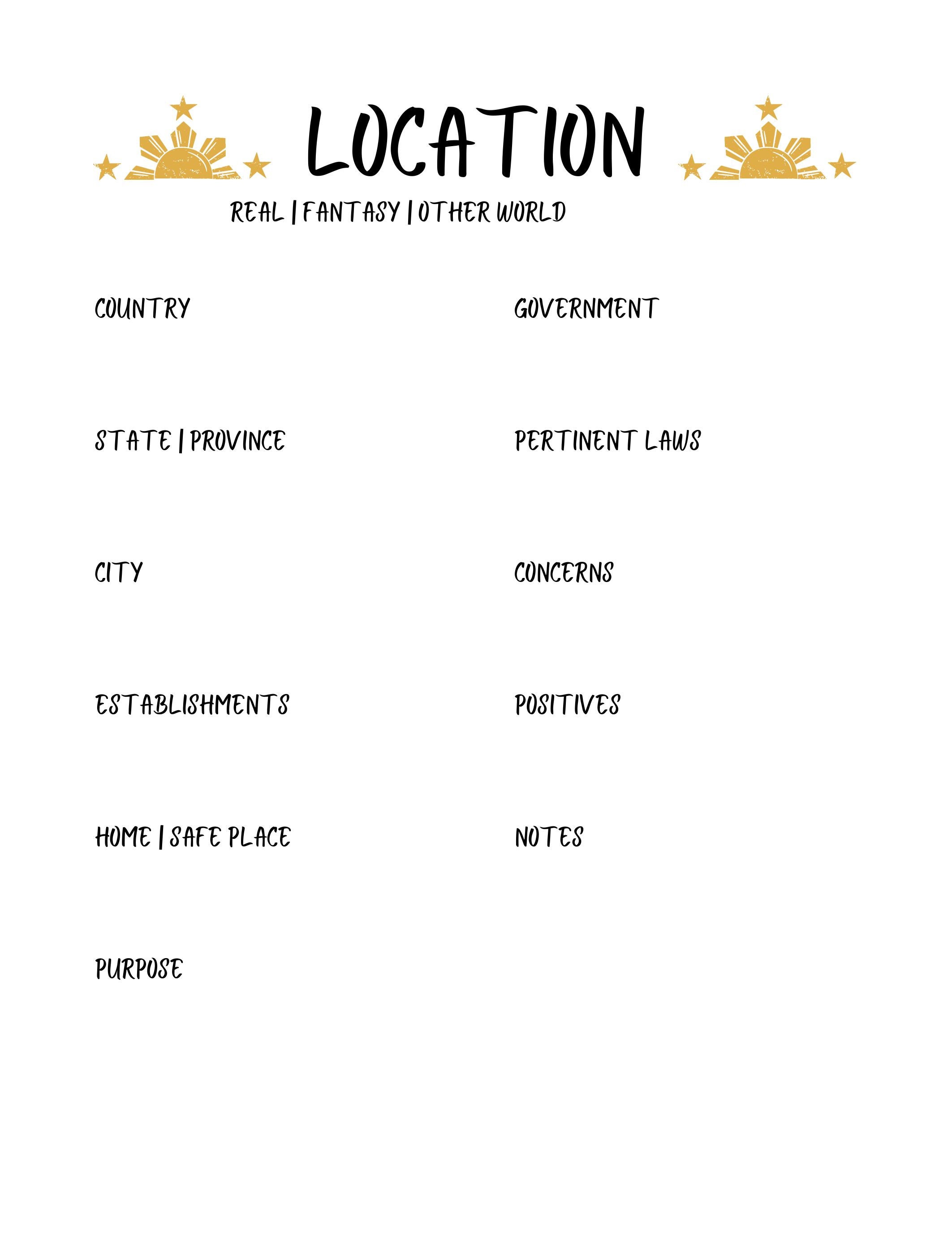 Character and Location Plotting Pages 8x11 Pdf Download - Etsy