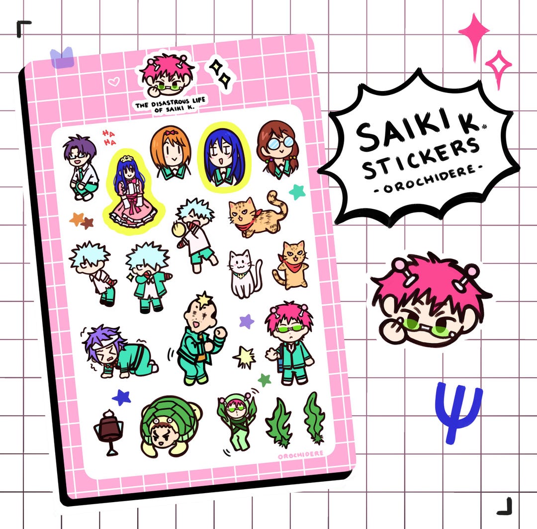 Saiki K Vinyl Sticker Sheet Set - Etsy