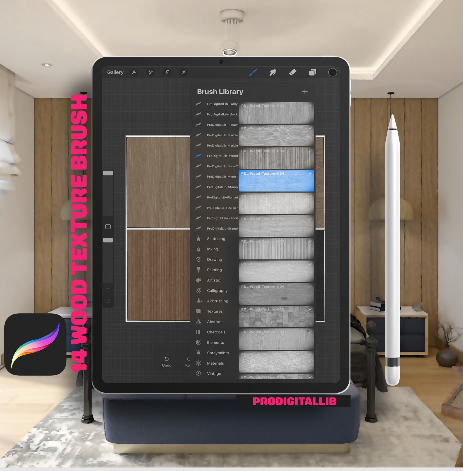 14 Seamless Wood Texture Brush for Procreate, Procreate Brush Set ...