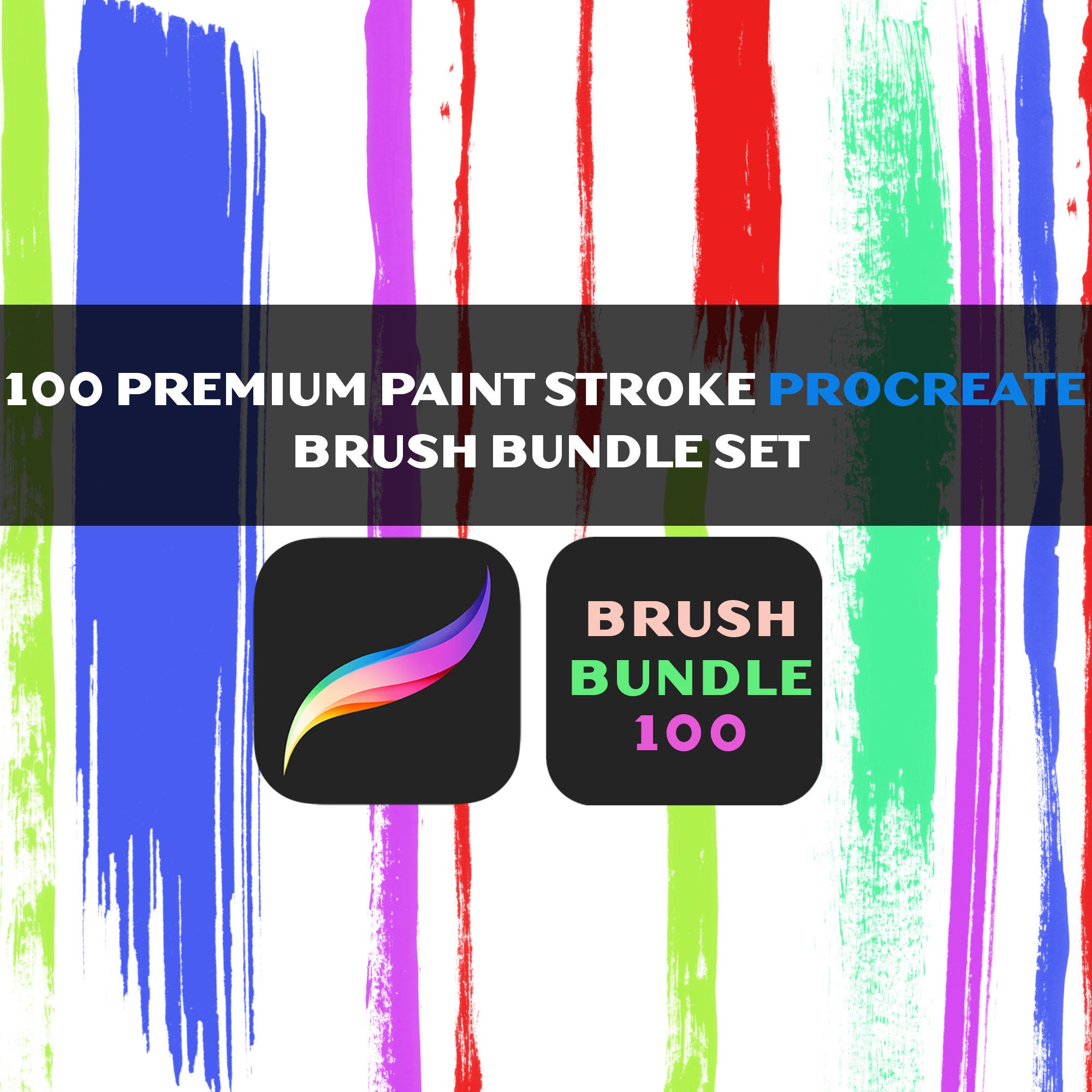 100 Paint Stroke Brushes for Procreate, Procreate Brush, Brushes Bundle ...