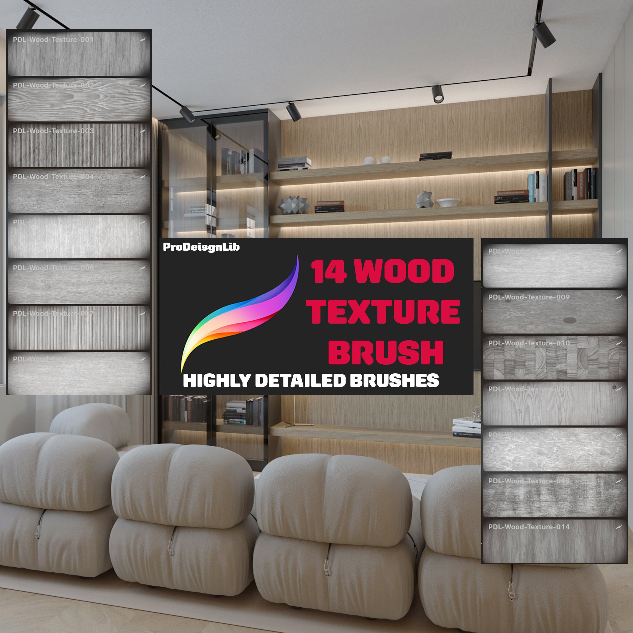 14 Seamless Wood Texture Brush for Procreate, Procreate Brush Set ...