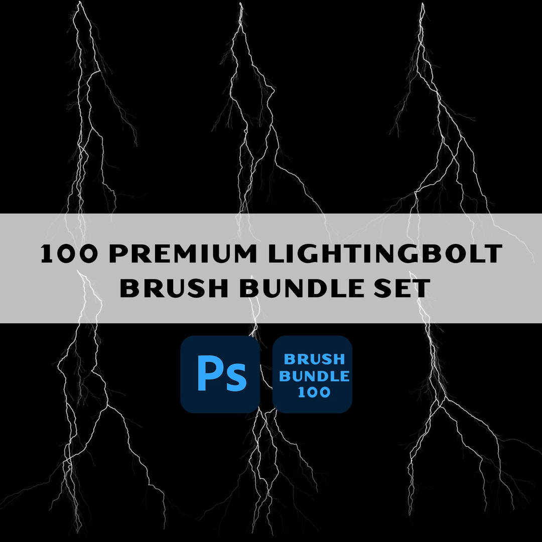 100 Lighting Bolt Brushes for Photoshop, Lighting Bolt, White Lightning ...