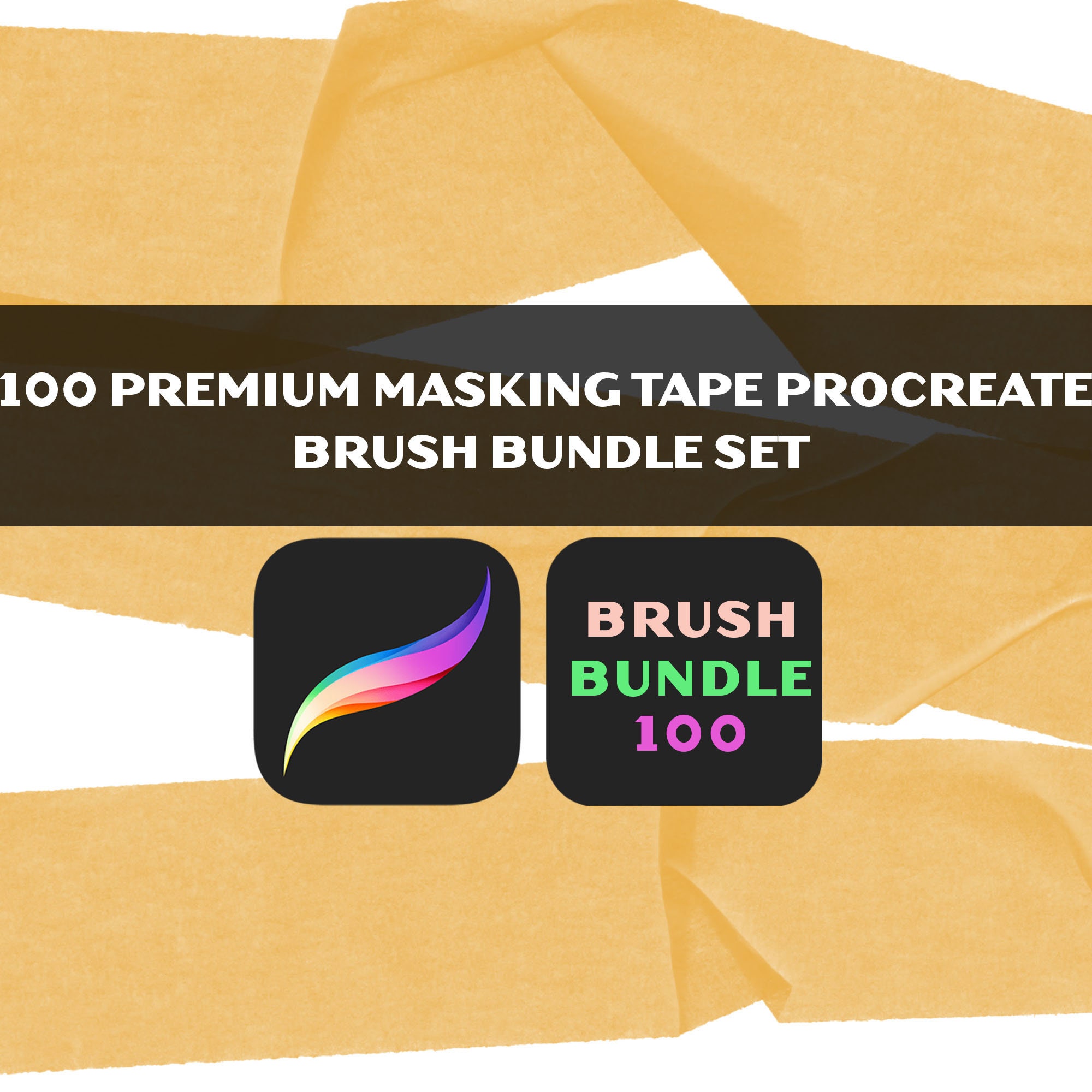 100 Masking Tape Brushes for Procreate, Procreate Brush, Brushes Bundle ...