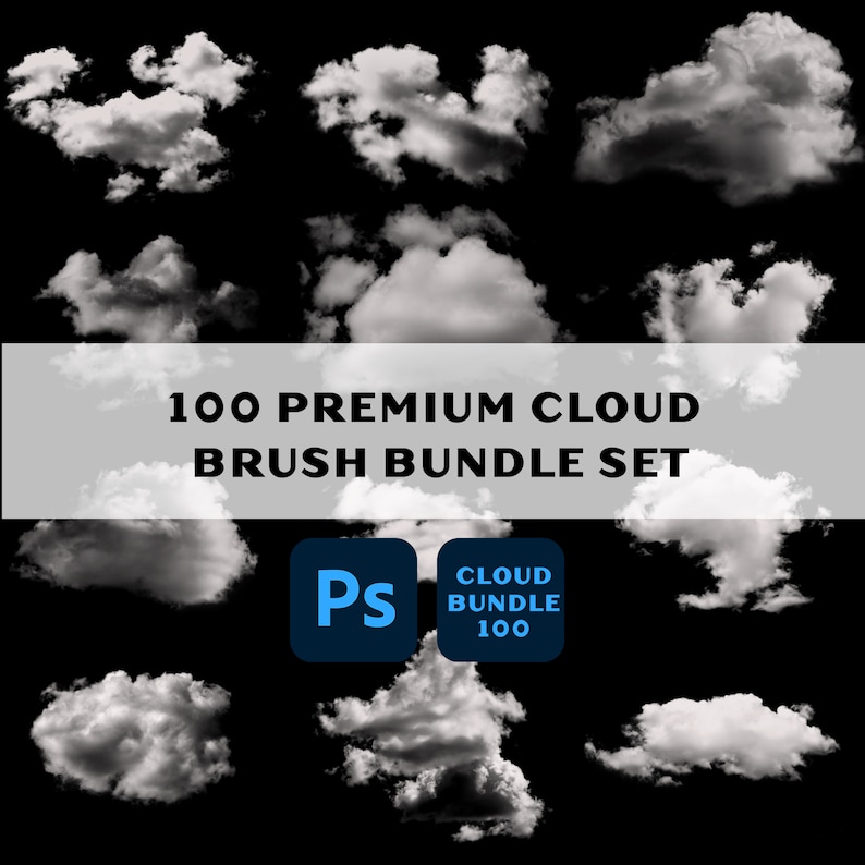 100 Cloud Brushes for Photoshop, Photoshop Brush, Brushes Bundle, Cloud ...