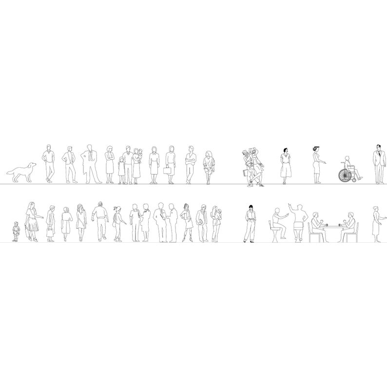 Autocad 1000 People Elevations, Huge Autocad Block, CAD Design, 2D ...