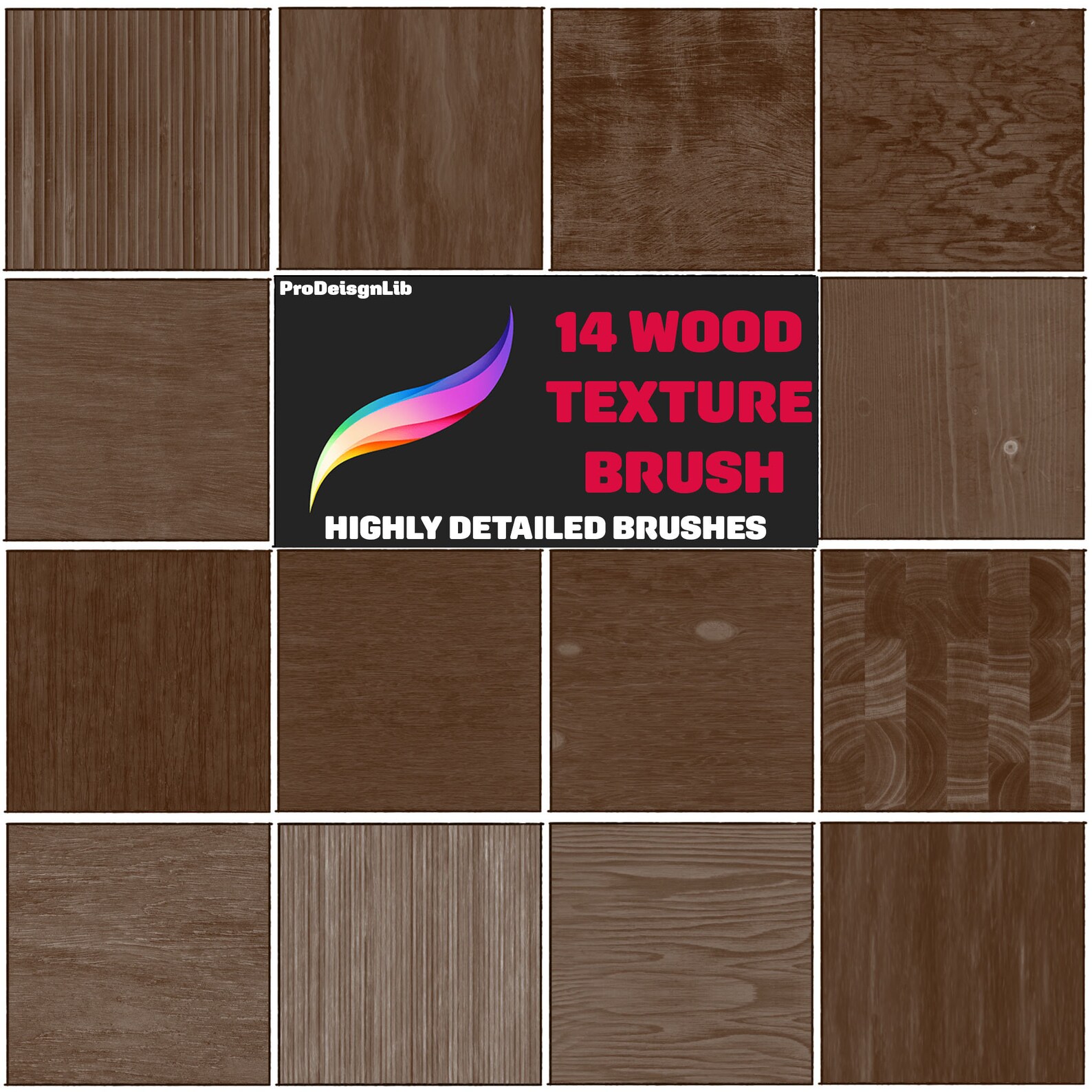 14 Seamless Wood Texture Brush for Procreate, Procreate Brush Set ...