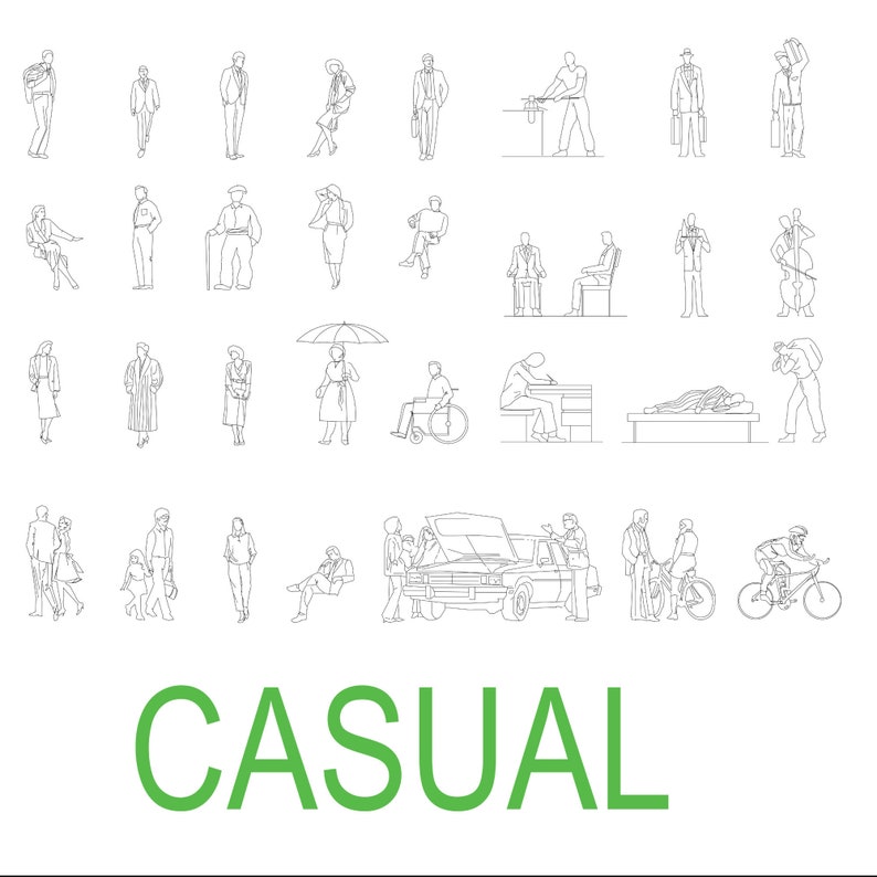 Autocad 1000+ People Elevations, Huge Autocad Block, CAD Design, 2D ...