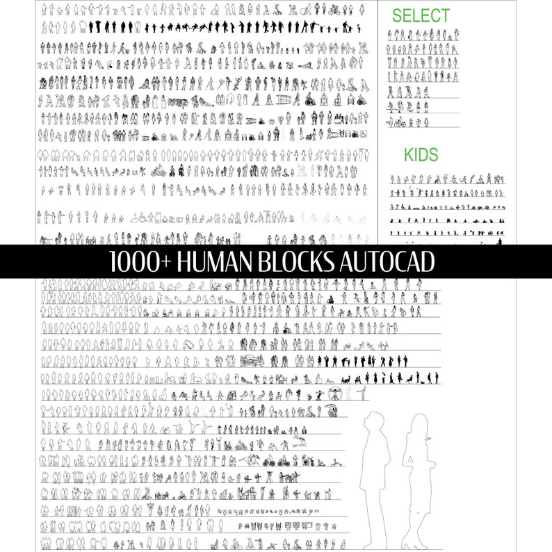 Autocad 1000 People Elevations Huge Autocad Block CAD - Etsy
