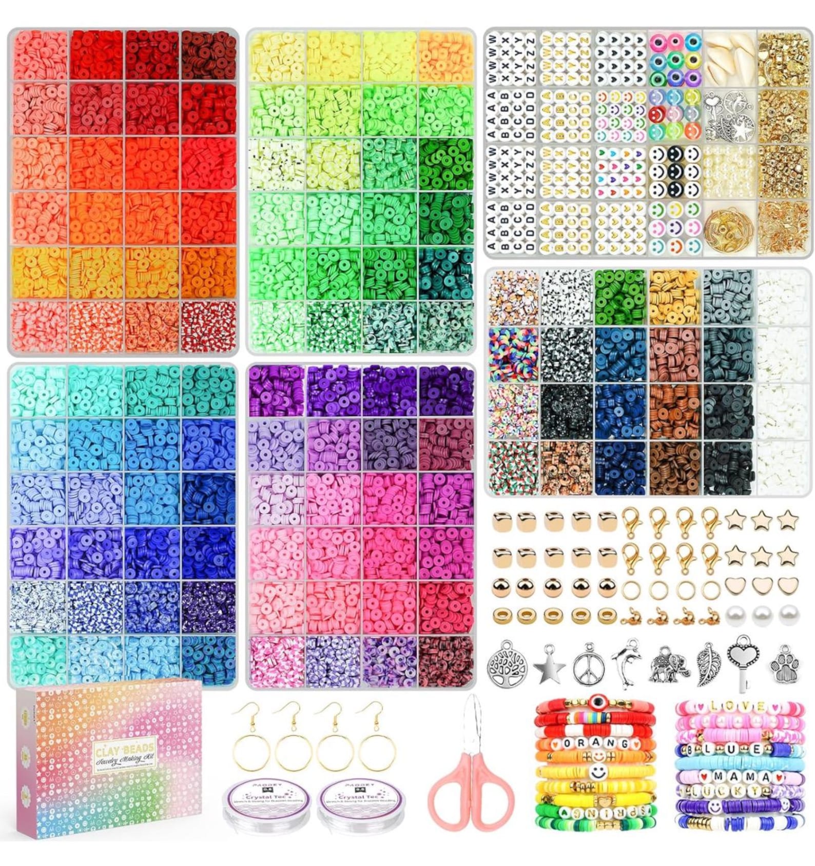 20,000 Pcs Clay Beads Bracelet Making Kit, 120 Colors 6 Boxes Polymer ...