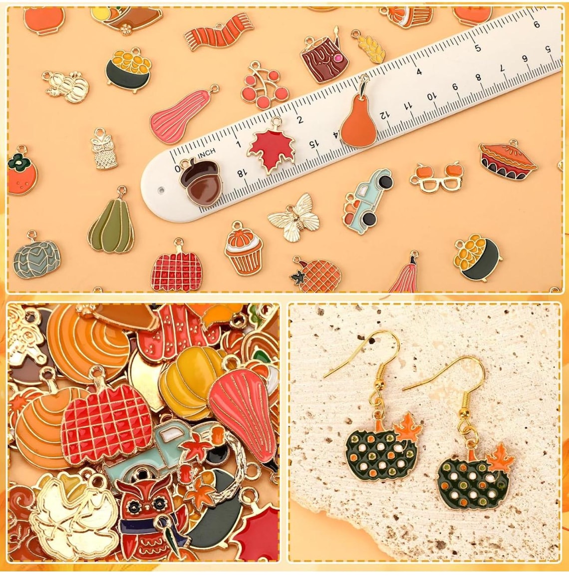 Fall Charms and Thanksgiving Charms for Jewelry Making Pumpkin, Maple ...