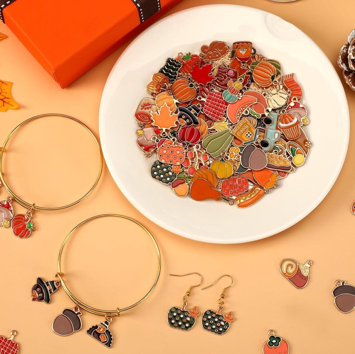 Fall Charms and Thanksgiving Charms for Jewelry Making Pumpkin, Maple ...