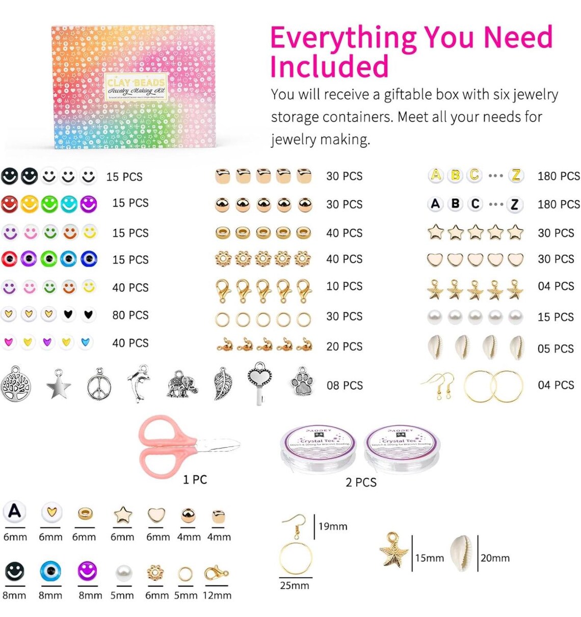 20,000 Pcs Clay Beads Bracelet Making Kit, 120 Colors 6 Boxes Polymer ...