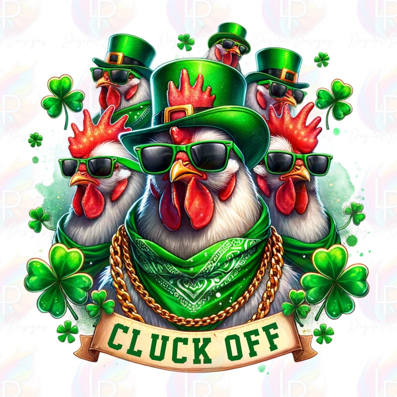 Cluck off Chicken PNG, Green Clovers, St. Patrick's Day, Sublimation ...