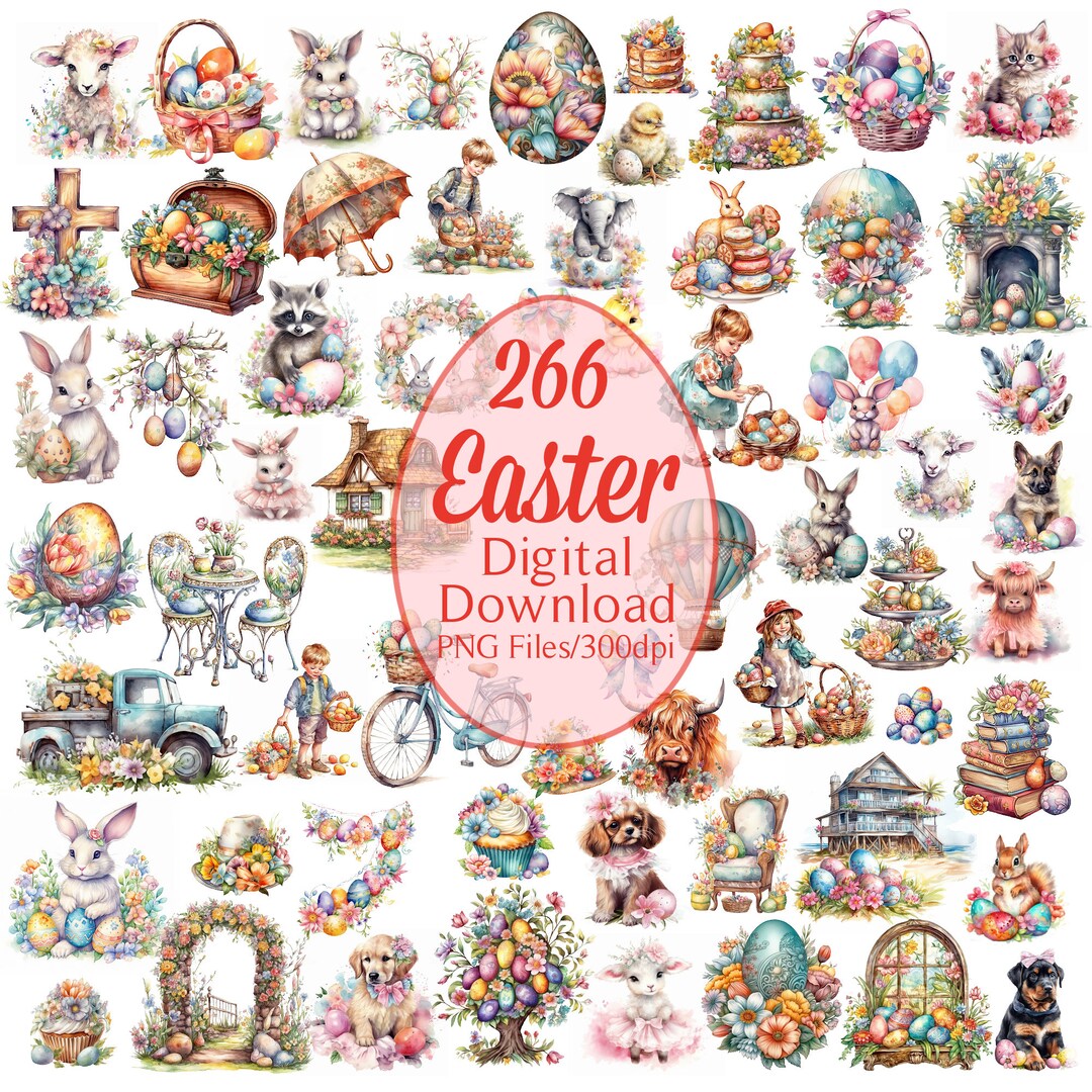 Easter Clipart Bundle, Rabbit, Chicks in Tutus, Watercolor, Digital ...
