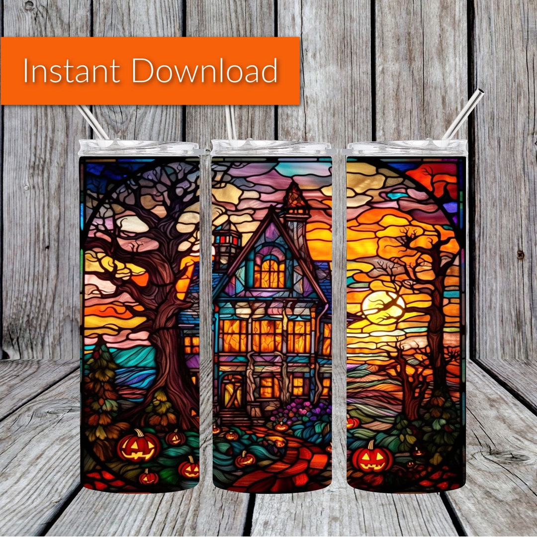 Stained Glass Haunted House Halloween Spooky 20oz - Etsy