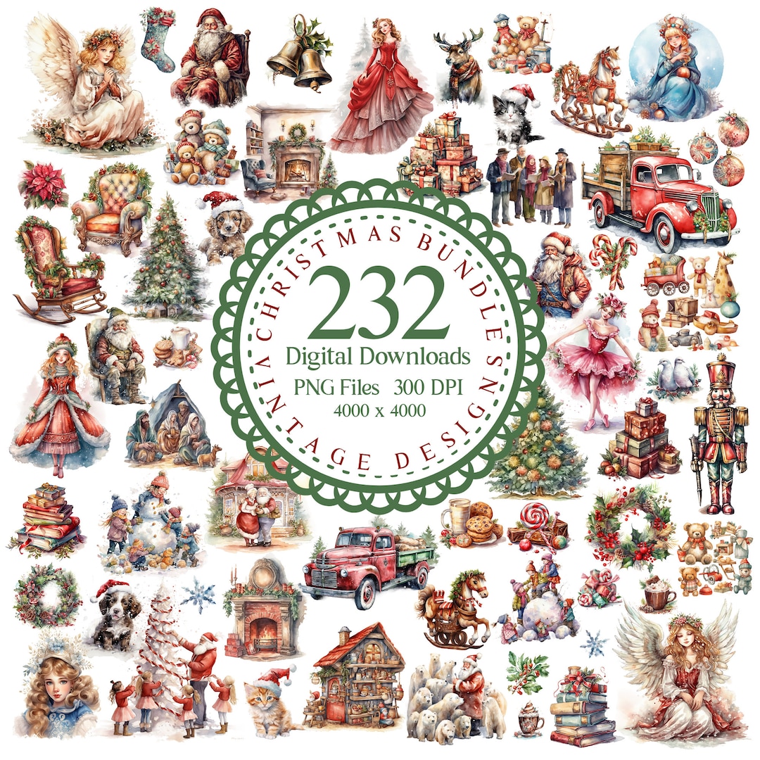Vintage Christmas Clipart Bundle | Traditional Christmas Clipart ...