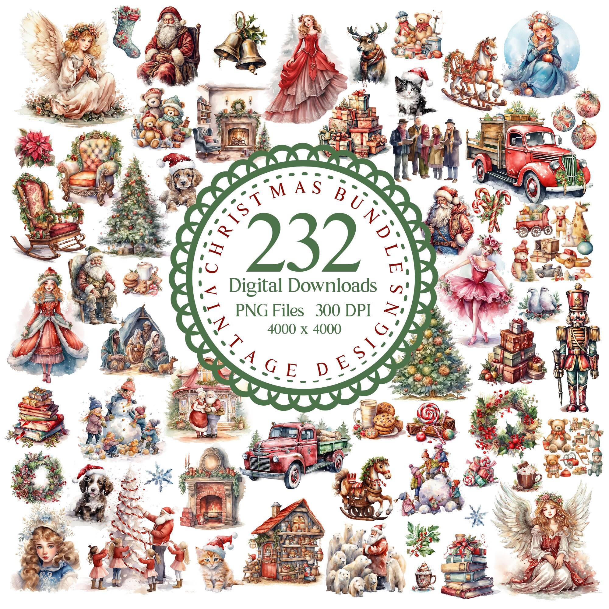 Vintage Christmas Clipart Bundle | Traditional Christmas Clipart ...