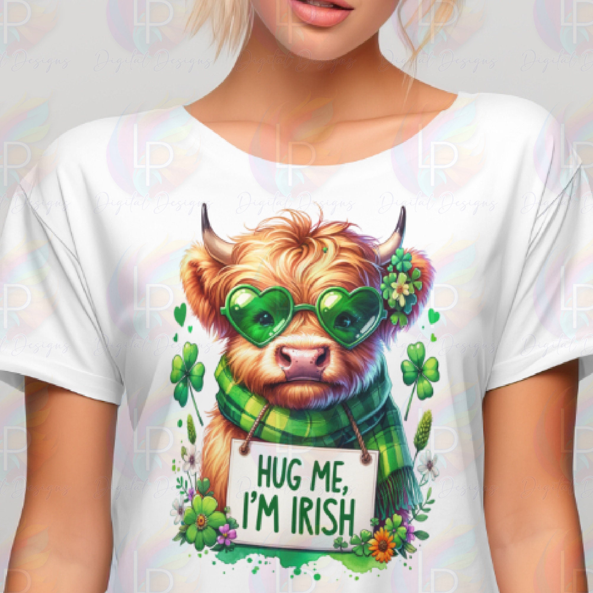 Hug Me I'm Irish Highland Cow PNG, Green Clover, St. Patrick's Day ...