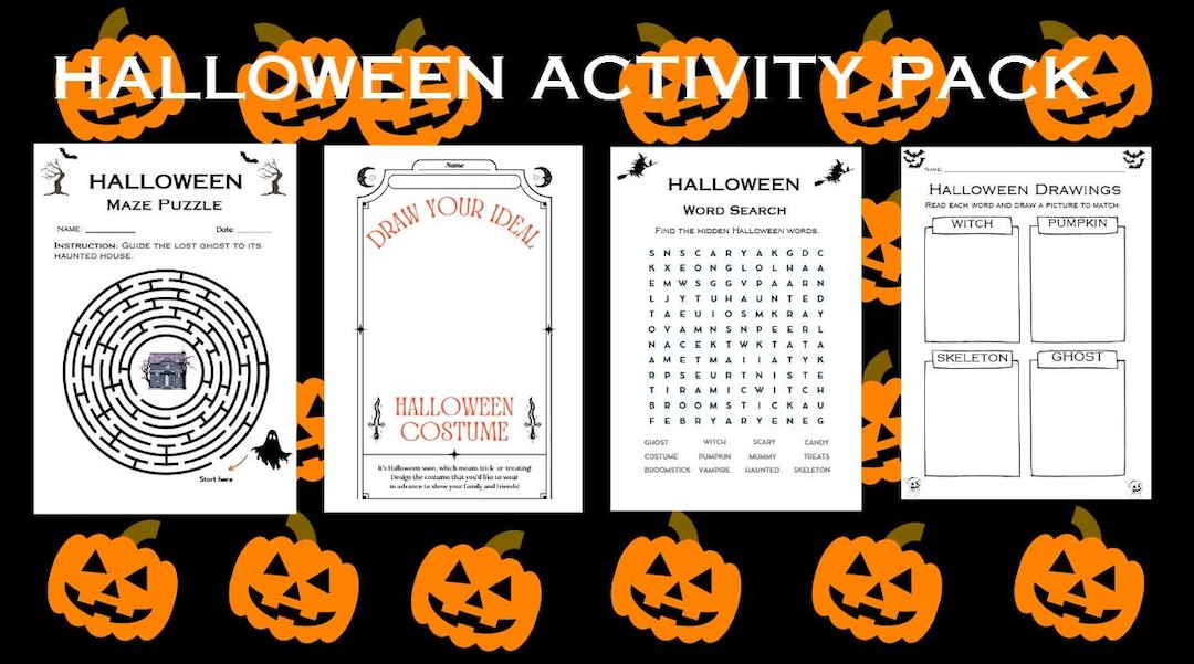 Kids Halloween Activity Pack 4 Sheets - Etsy