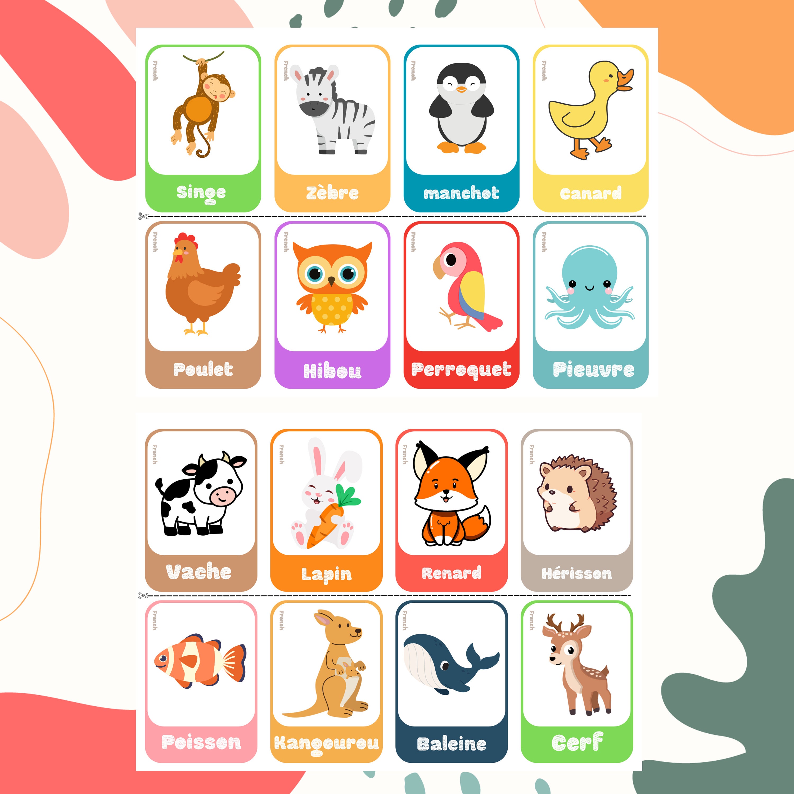 Printable Flashcards 24 English, German, and French Animal Flashcards ...