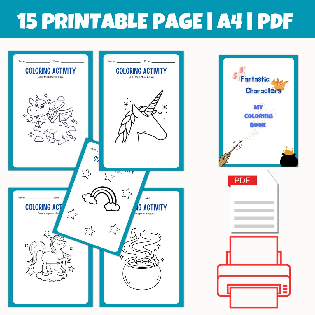 Printable Fantastic Characters Book, Printable Fantasy Coloring Book ...