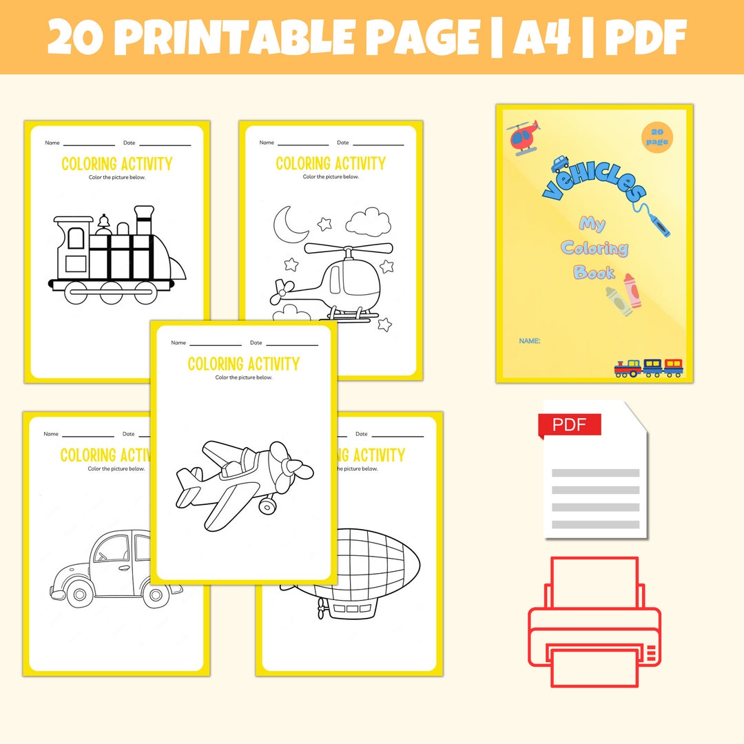 Vehicles Activity Book for Kids,printable Coloring Book, Fun Children ...