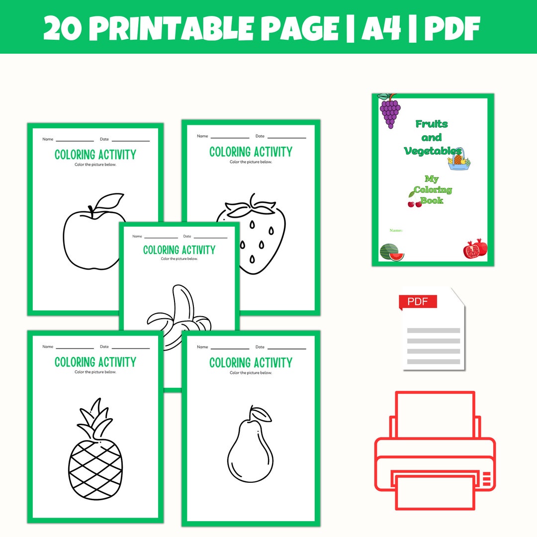 Printable Colorful Fruits and Vegetables for Kids: A Fun and Coloring ...