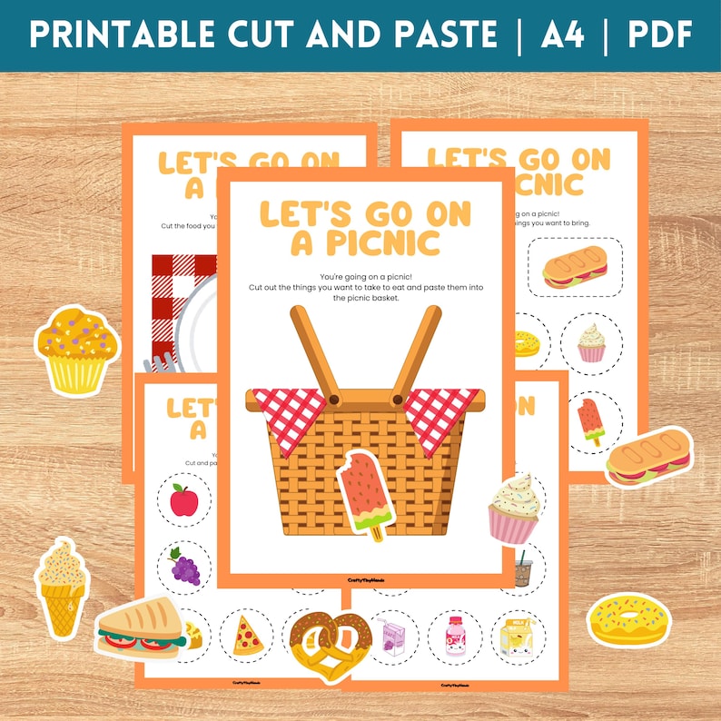 Picnic Activity: Cut and Paste Worksheet for Kids (A4 PDF) - Etsy