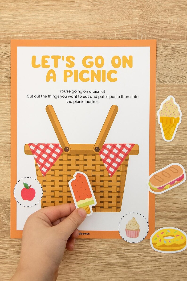 Picnic Activity: Cut and Paste Worksheet for Kids (A4 PDF) - Etsy