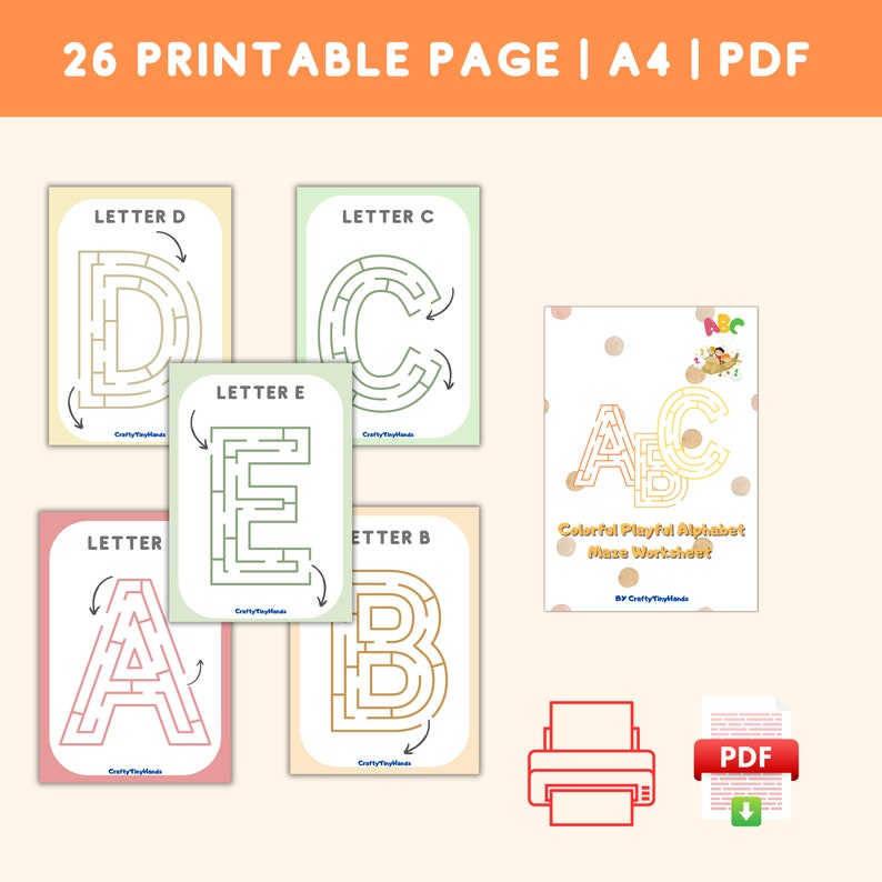 26 Printable Alphabet Maze Worksheets for Kids – Fun A4 PDF Learning ...