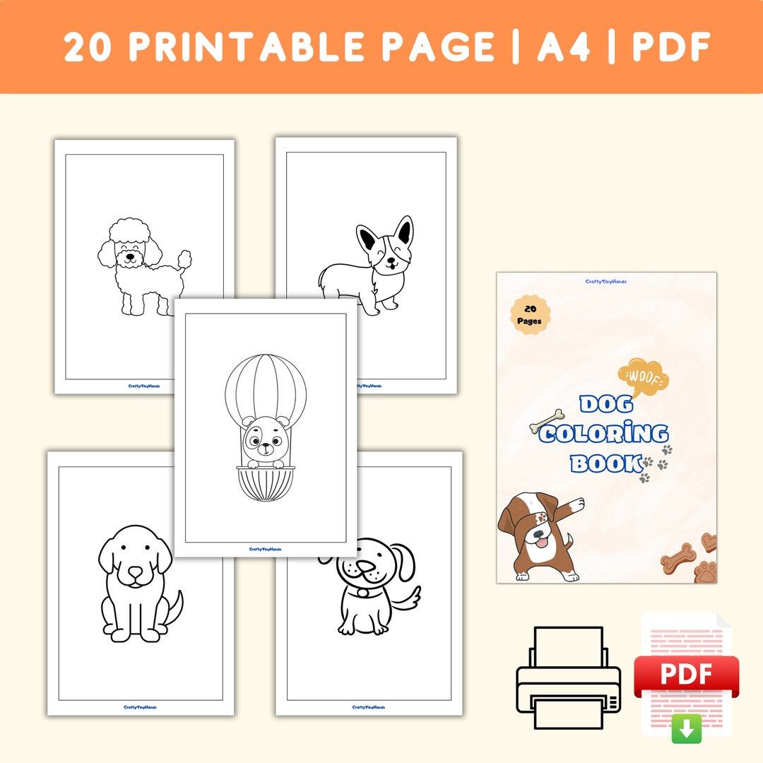 Printable Dog Coloring Book for Kids, Printable Dog Book for Kids ...