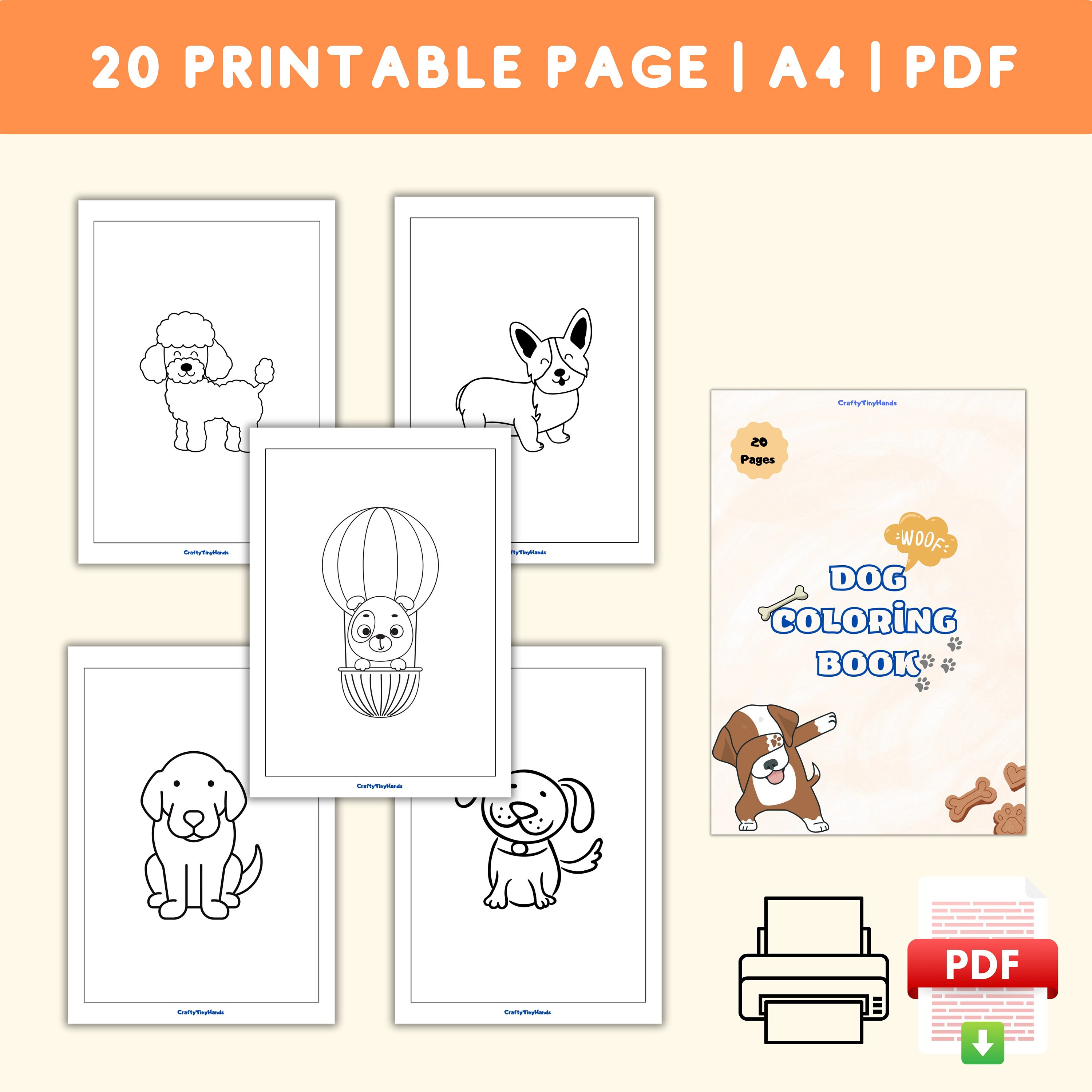 Printable Dog Coloring Book for Kids, Printable Dog Book for Kids ...