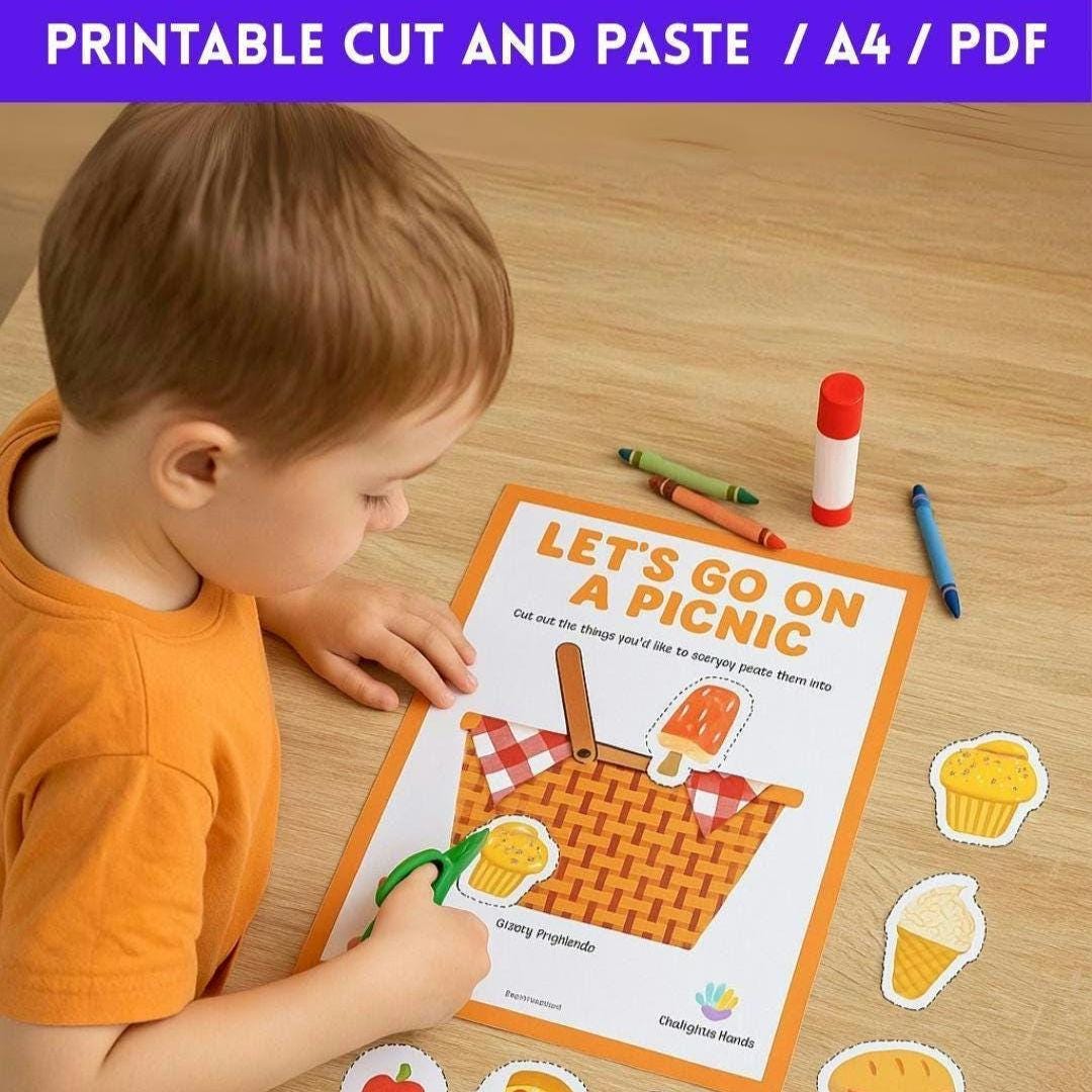 Picnic Activity: Cut and Paste Worksheet for Kids (A4 PDF) - Etsy