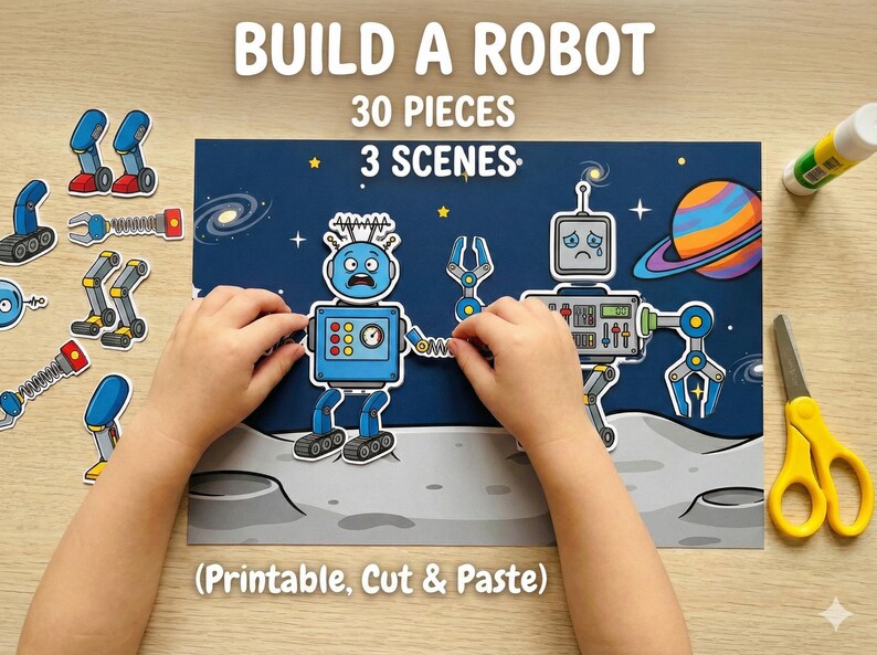 Printable Robot Craft Template for Kids, Mix and Match Cut and Paste ...