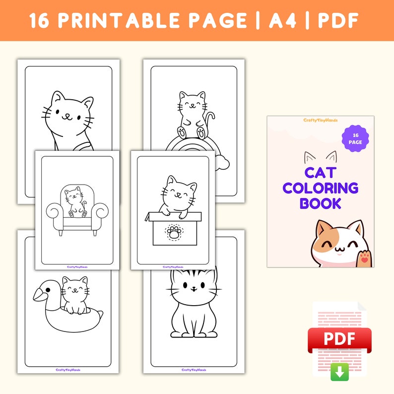 Whiskers and Tails: A Cat Coloring Book for Kids, Printable Coloring ...