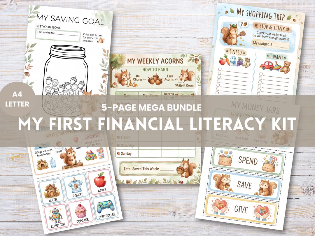 Kids Financial Literacy Kit, Allowance Tracker, Spend Save Share Jars ...