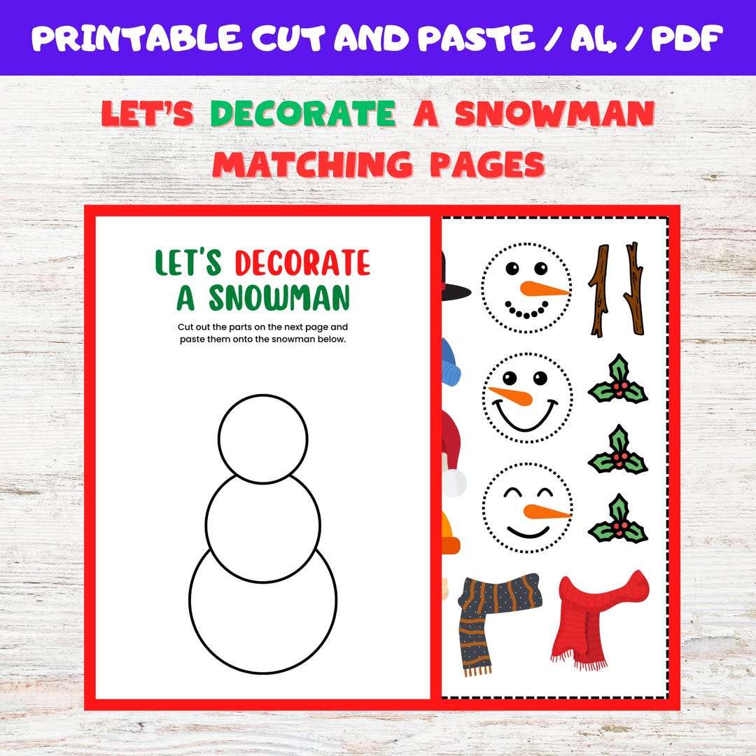 Lets Decorate a Snowman Printable Cut and Paste Activity for Kids ...