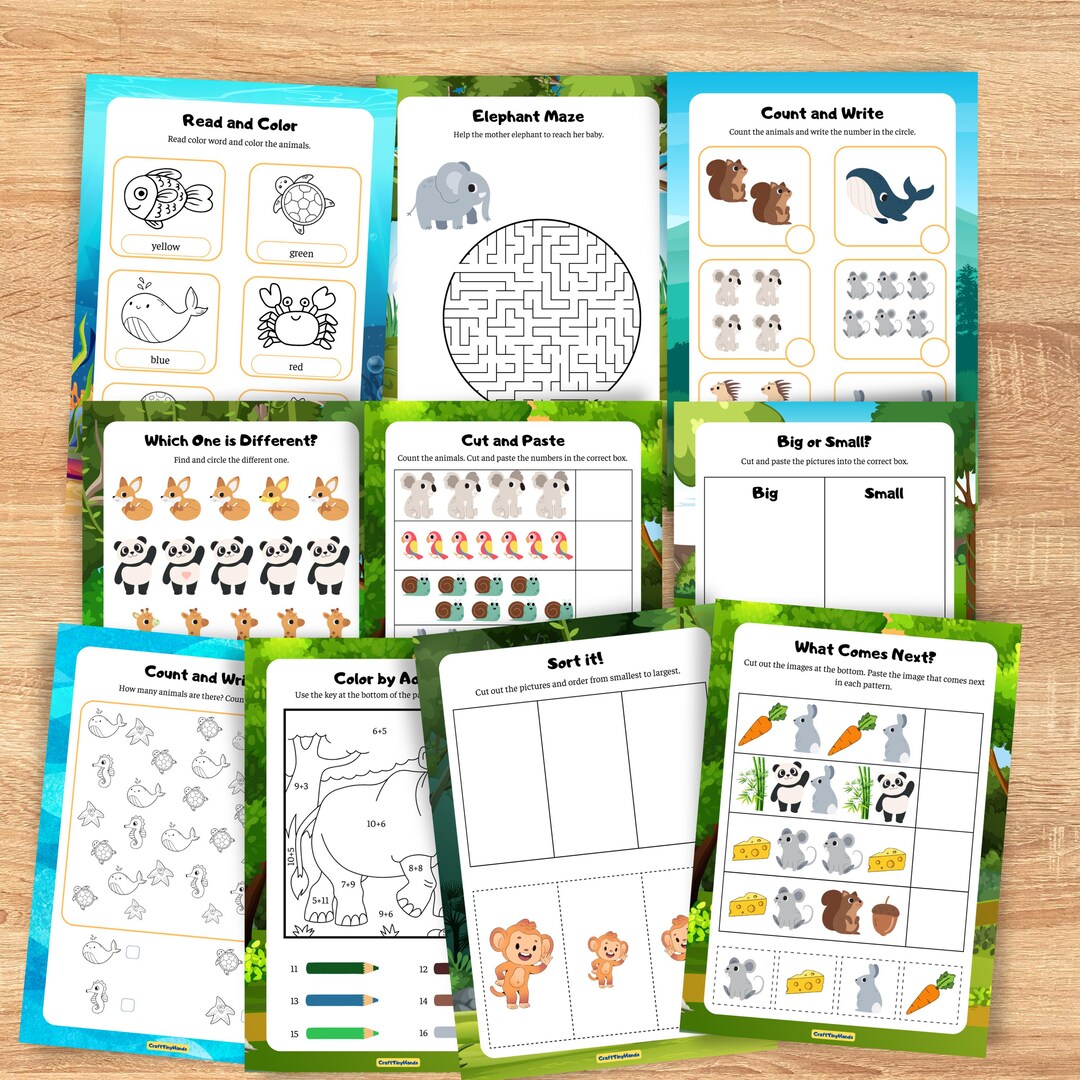 Animal Theme Preschool Worksheets Bundle – Printable PDF Activity ...