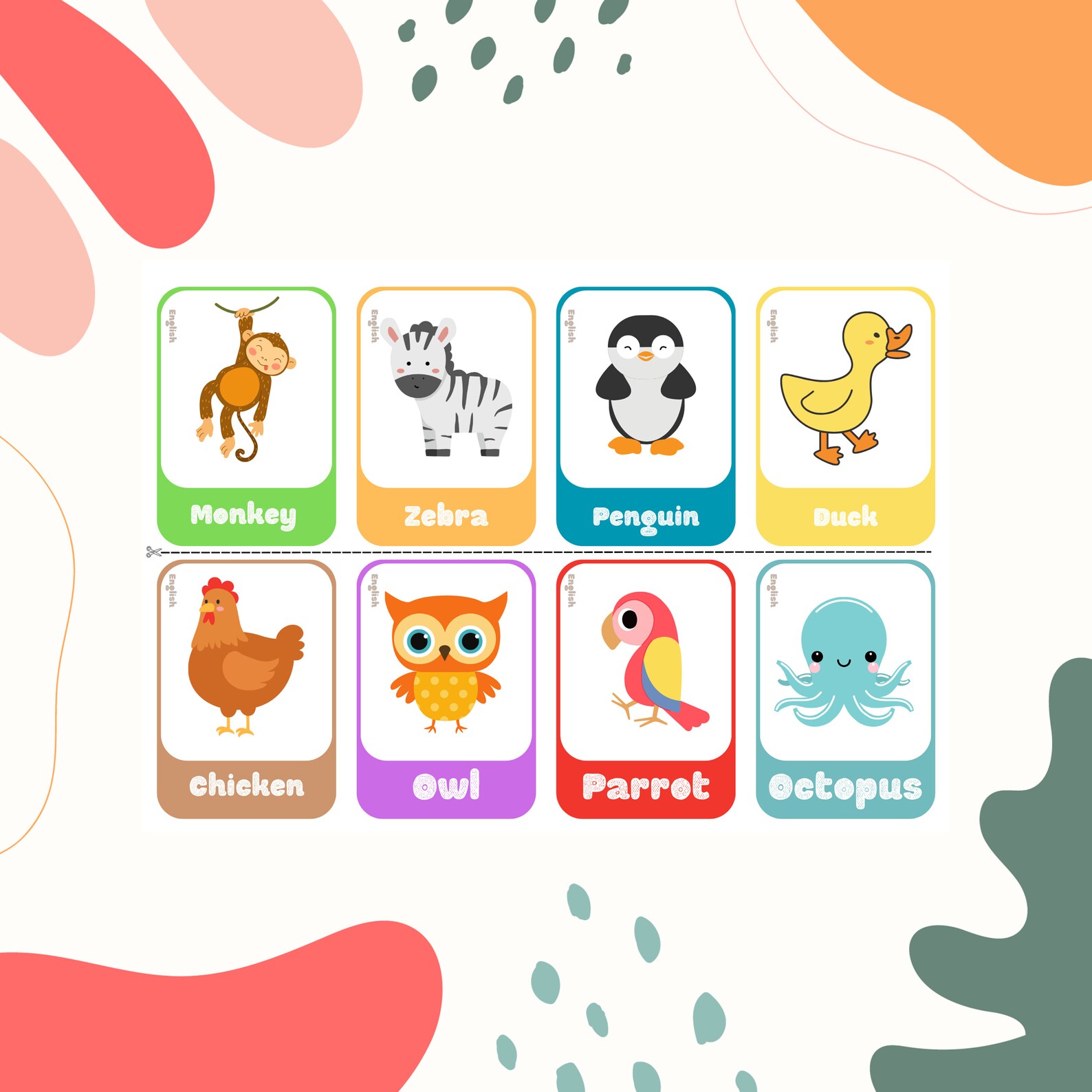 Printable Flashcards 24 English, German, and French Animal Flashcards ...