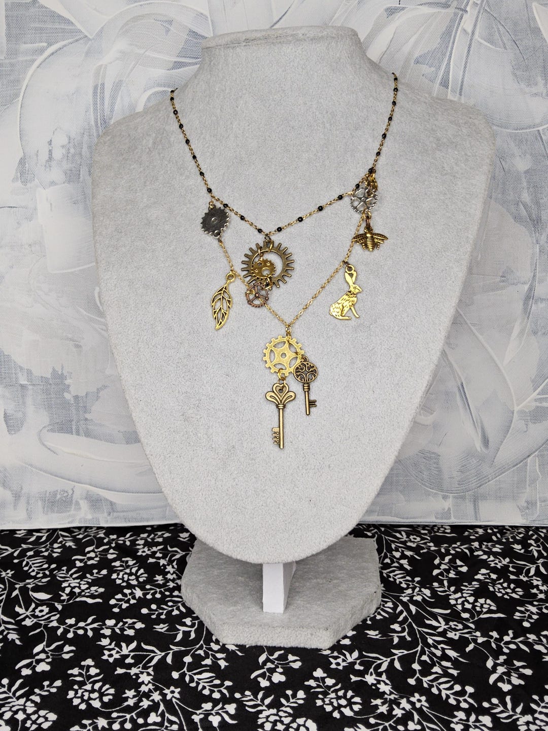 Steampunk Gears, Keys, Chain and Charm 2 Tier Layered Necklace - Etsy