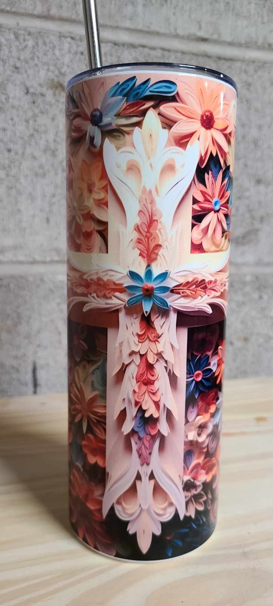 3D Paper Cross and Fall Florals Stainless 20 Oz Skinny Tumbler - Etsy