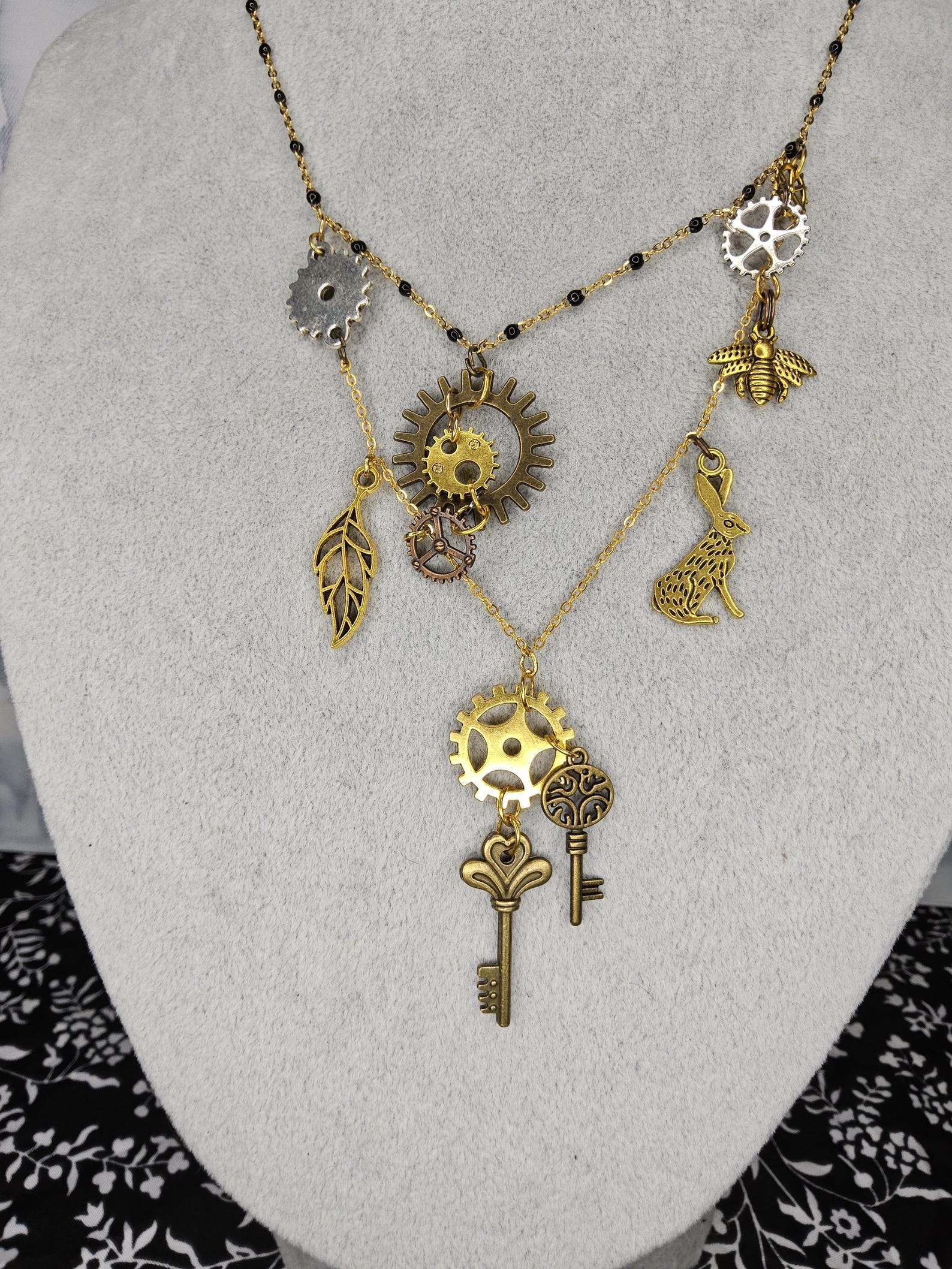 Steampunk Gears, Keys, Chain and Charm 2 Tier Layered Necklace - Etsy