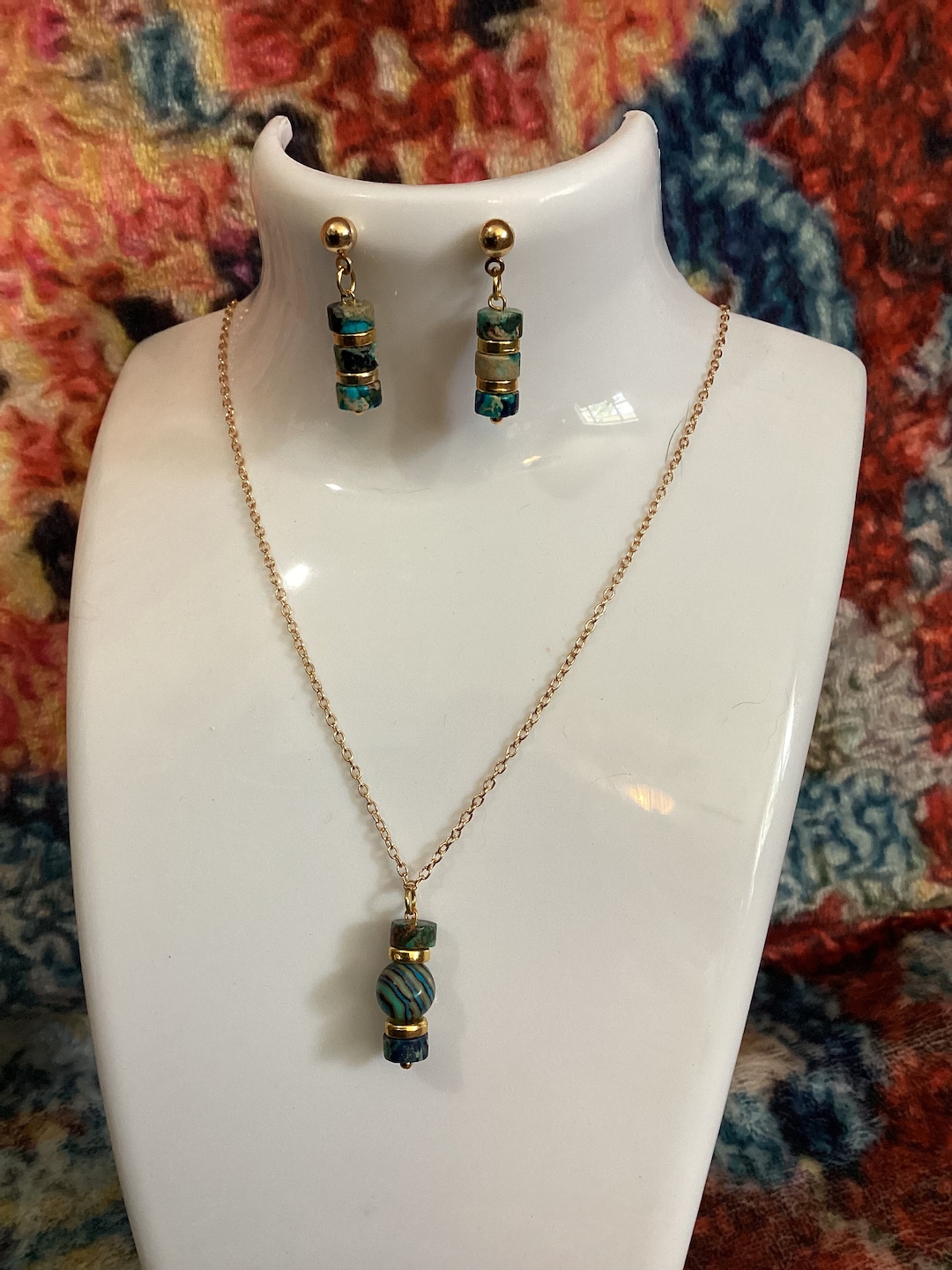 Minimalist Stacked Stone Necklace and Earrings Set - Etsy